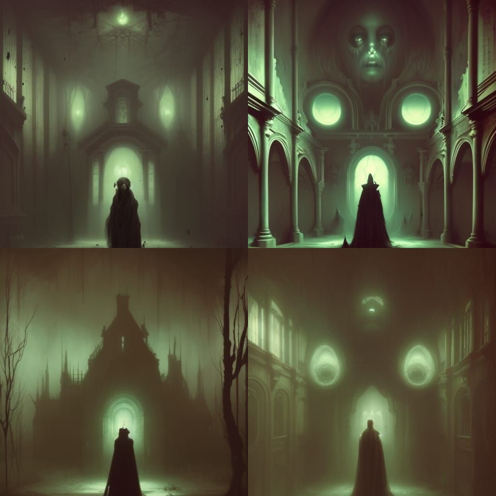 hyperdetailed creepy, spooky haunted house full of visual ghosts ...