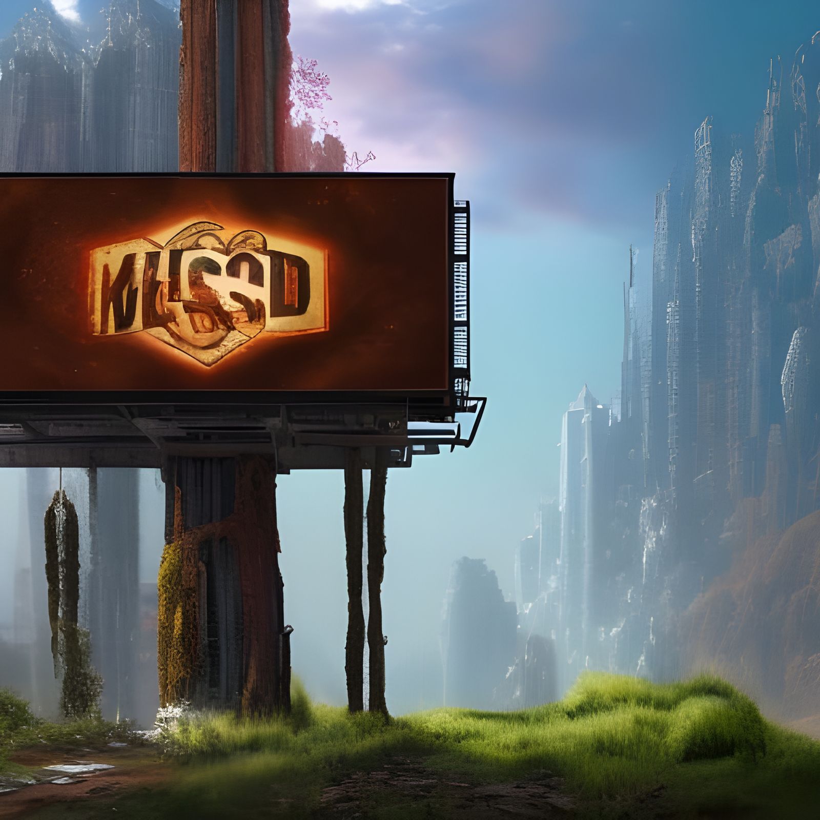 Rusty and Mossy Billboard - AI Generated Artwork - NightCafe Creator