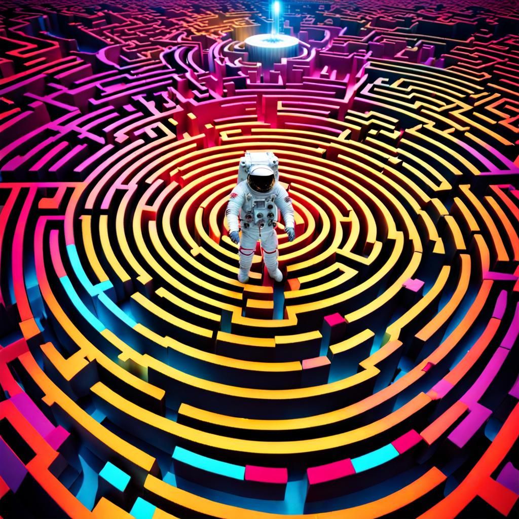 Astronaut On a Rainbow Labyrinth Planet - AI Generated Artwork - NightCafe Creator