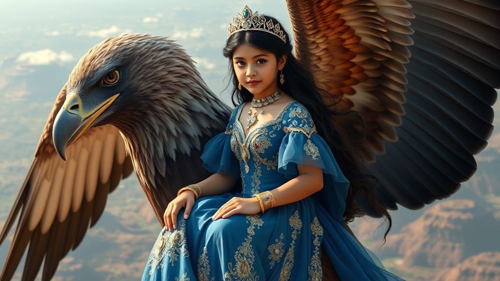 Majestic Islamic Princess Soars on a Giant Eagle - AI Art