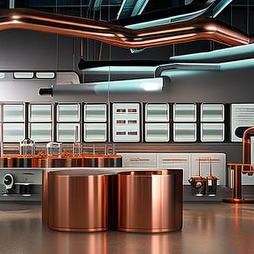 A copper-themed science lab with futuristic copper technology. - AI Generated Artwork ...