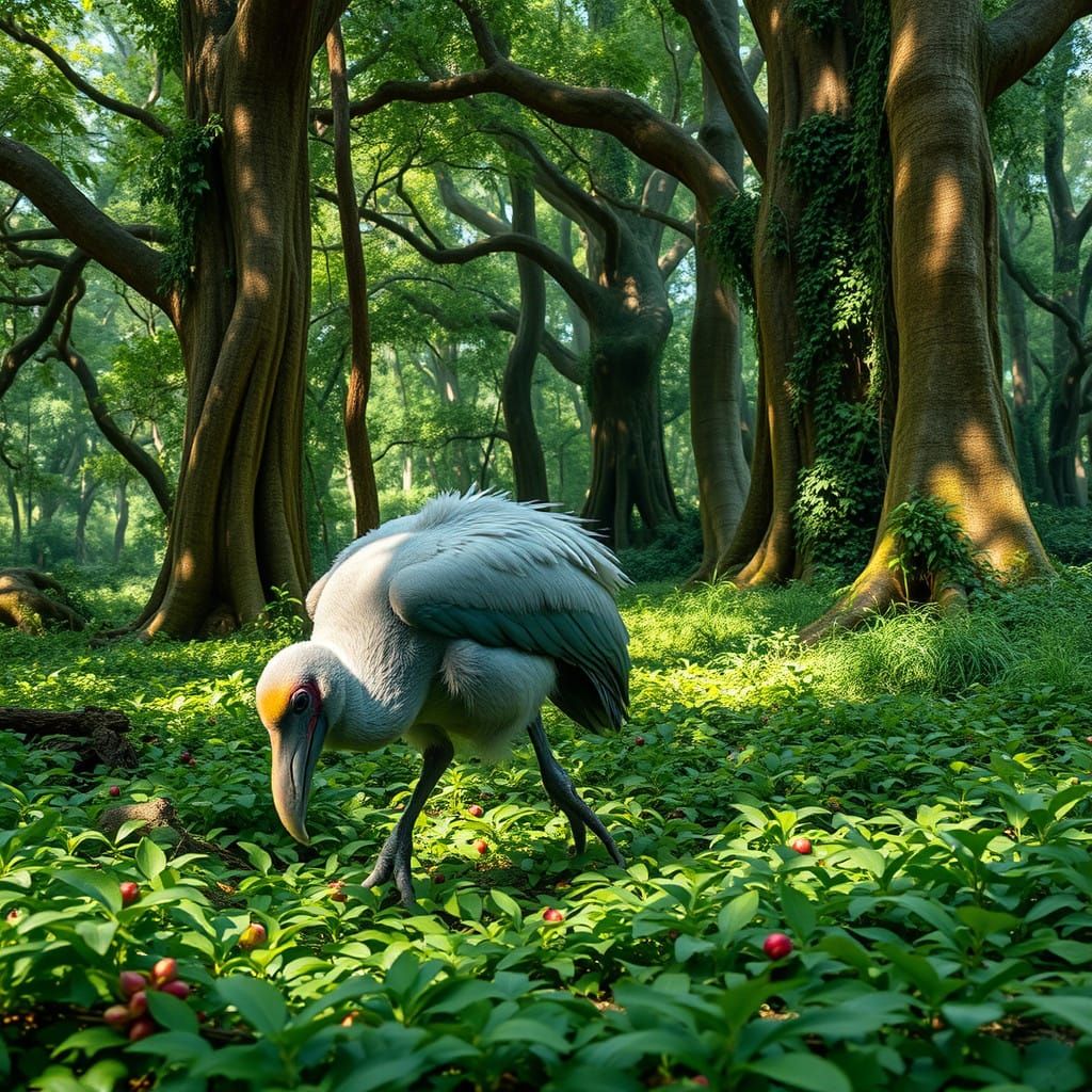 A dodo bird roams an ancient forest. A dodo bird roams an ancient ...