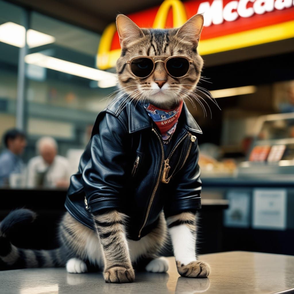 Cyberpunk Feline Bandit Steals McDonald's in High-... - AI Art