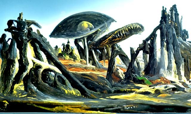An alien landscape oil painting by James Gurney - AI Generated Artwork ...