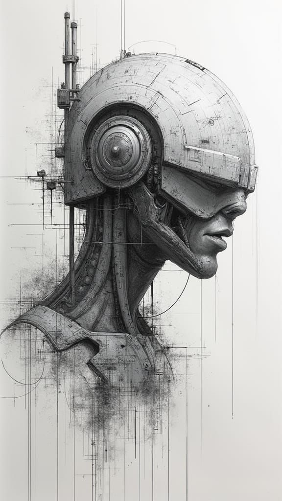 Abstract industrial sci-fi engineering drawing