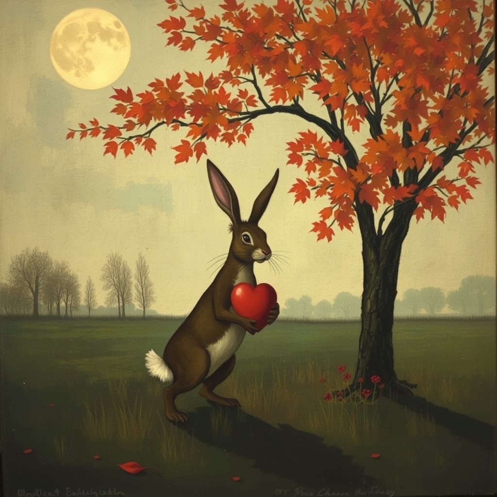 Surreal Rabbit Defies Autumn in a Dark, Moody Land... - AI Art