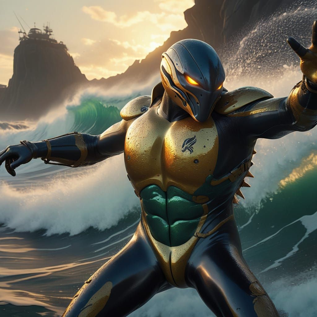 A furious mantaray, its fierce eyes blazing with intensity, snarling ...