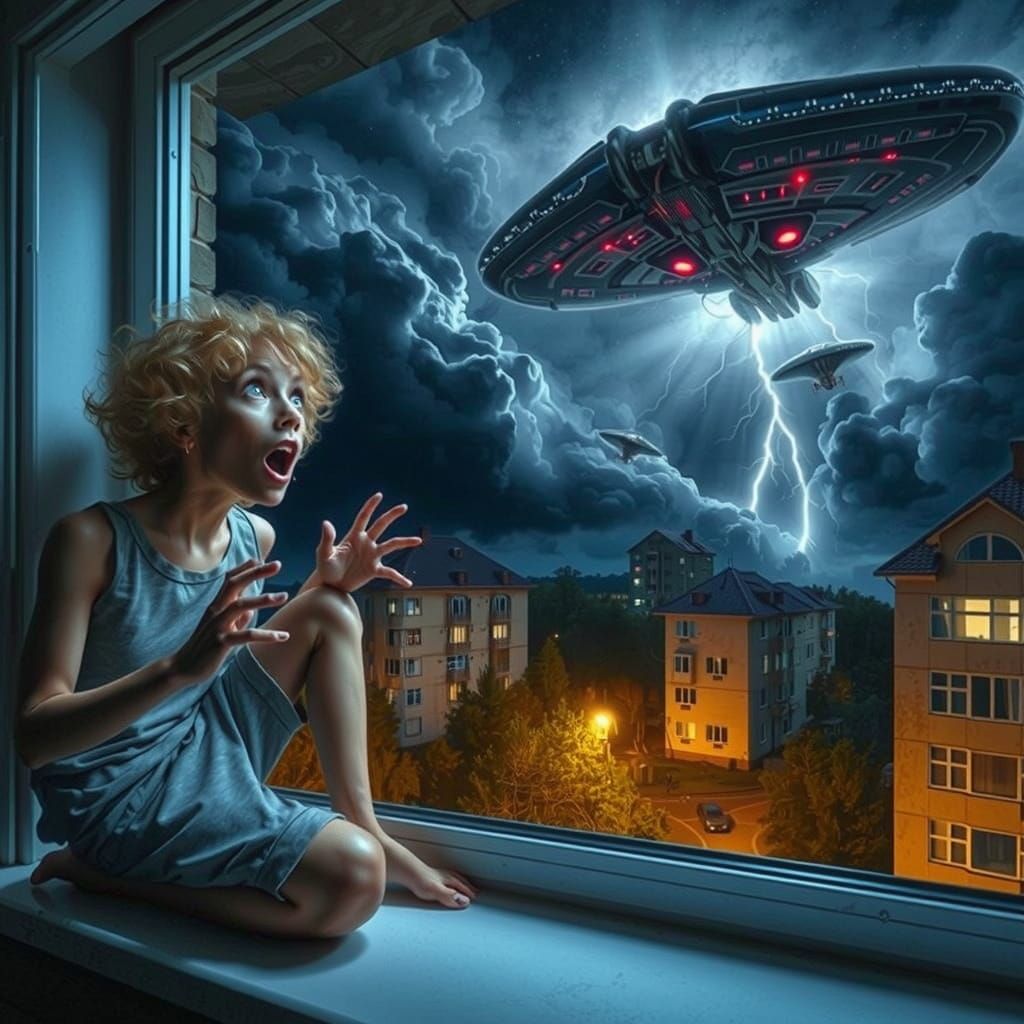 ufo!!!! - Futuristic UFO Hovers Above Moonlit Forest in Indu...