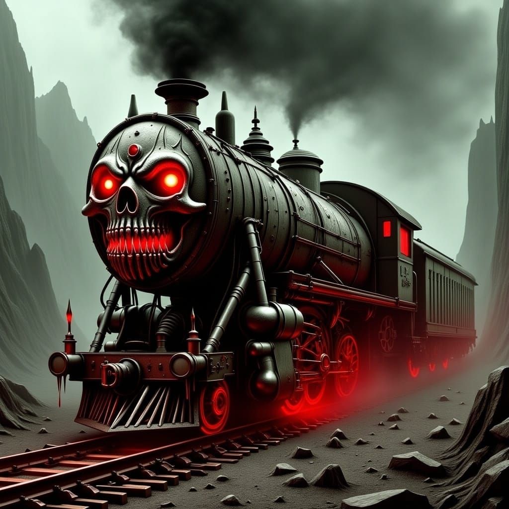 Demonic Locomotive Unleashes Unholy Terror in Dark... - AI Art