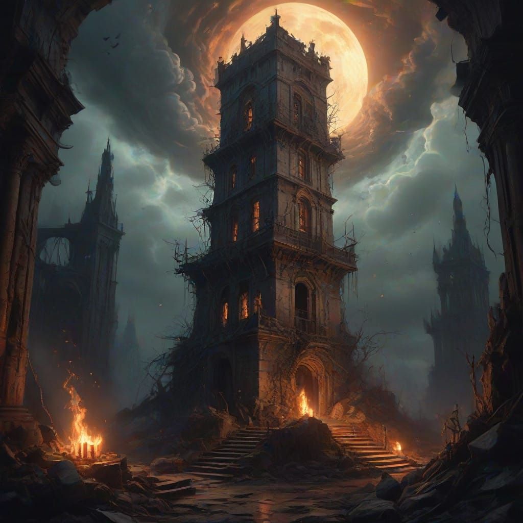 Surrealist Vampire in a Crumbling Tower, Inspired ... - AI Art