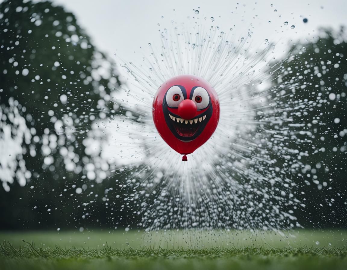 Slow_motion footage of a red balloon full of water bursting from a ...