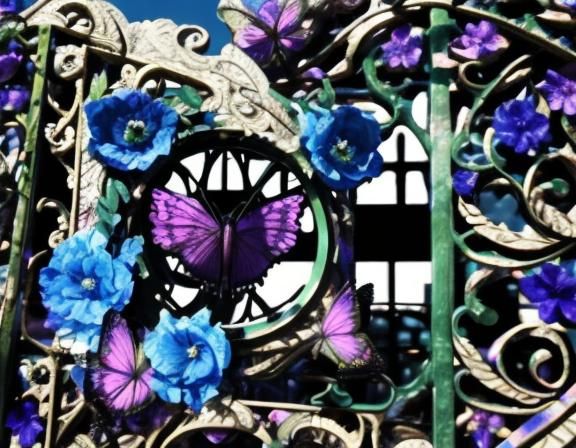 Ethereal multi chromatic purple Gate with Vines and flowers growing all ...