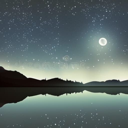 Moon and stars reflected in a lake - AI Generated Artwork - NightCafe Creator