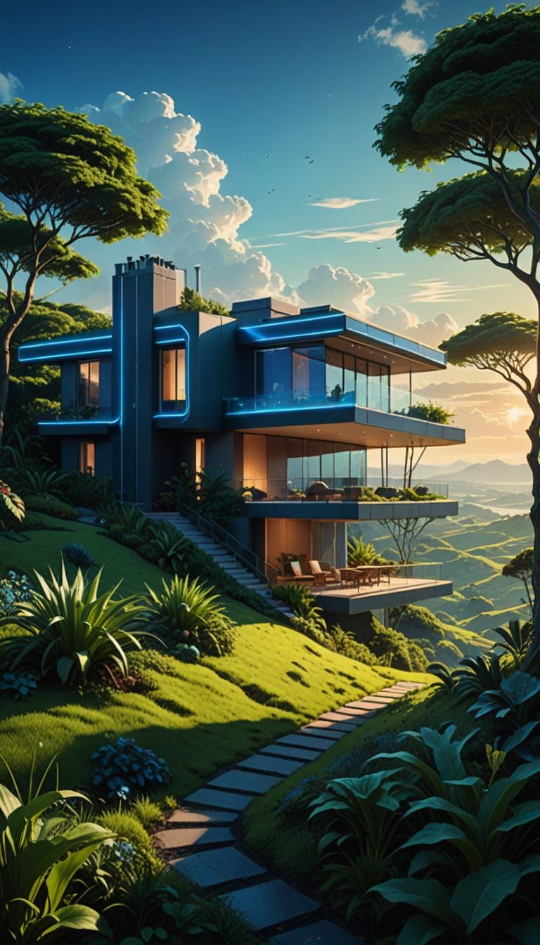 Stunning Solarpunk House Amidst Lush Greenery in G... - AI Art