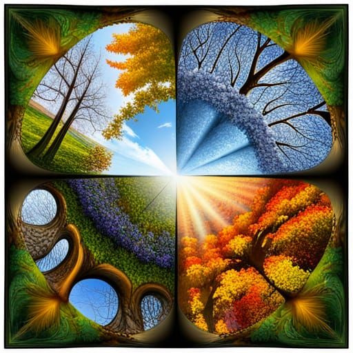 four quadrants each depicting a separate season in order clockwise ...