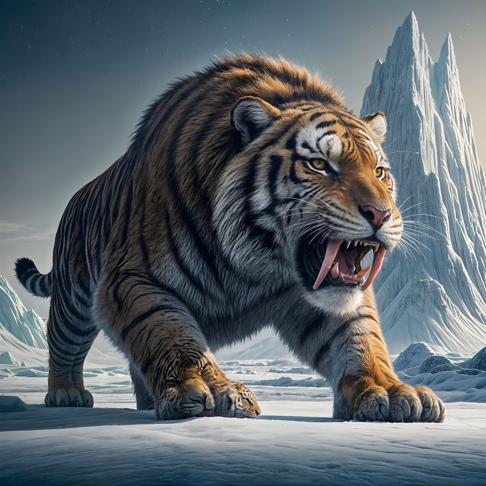Daily Challenge #821: Extinct Creatures - Saber-tooth tiger crouching ...