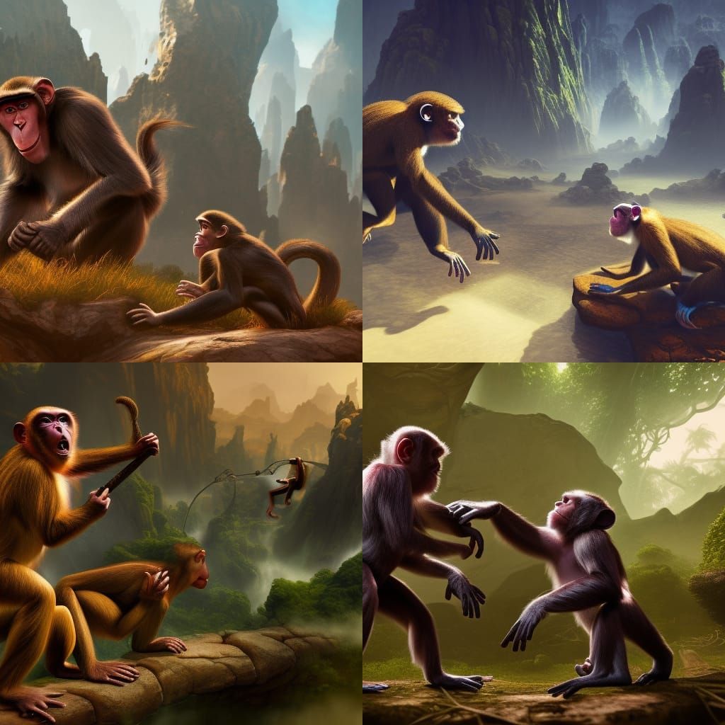monkeys fighting - AI Generated Artwork - NightCafe Creator