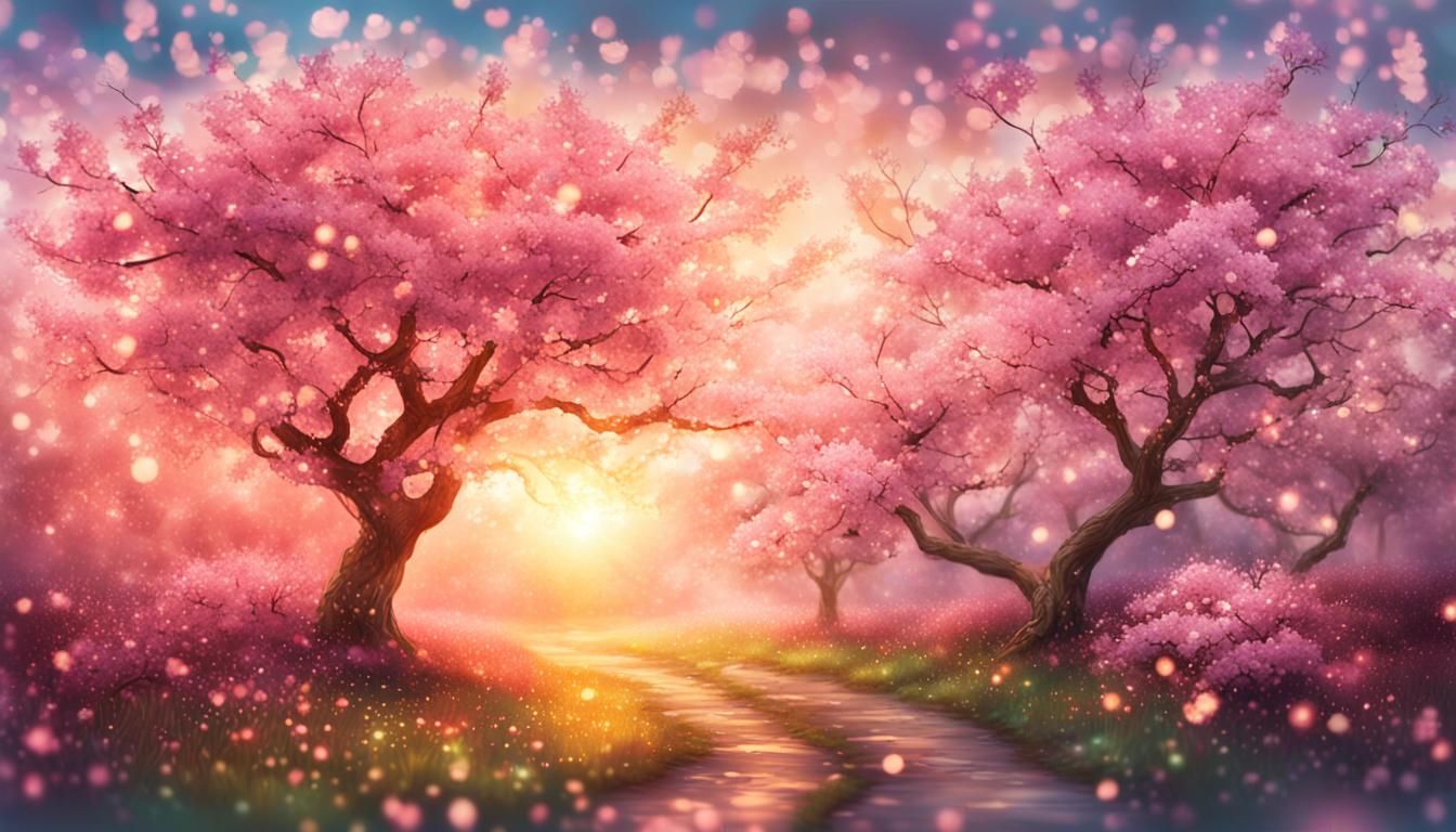 blossoming cherry trees, Professional photography, bokeh, natural lighting, canon lens, shot on ...