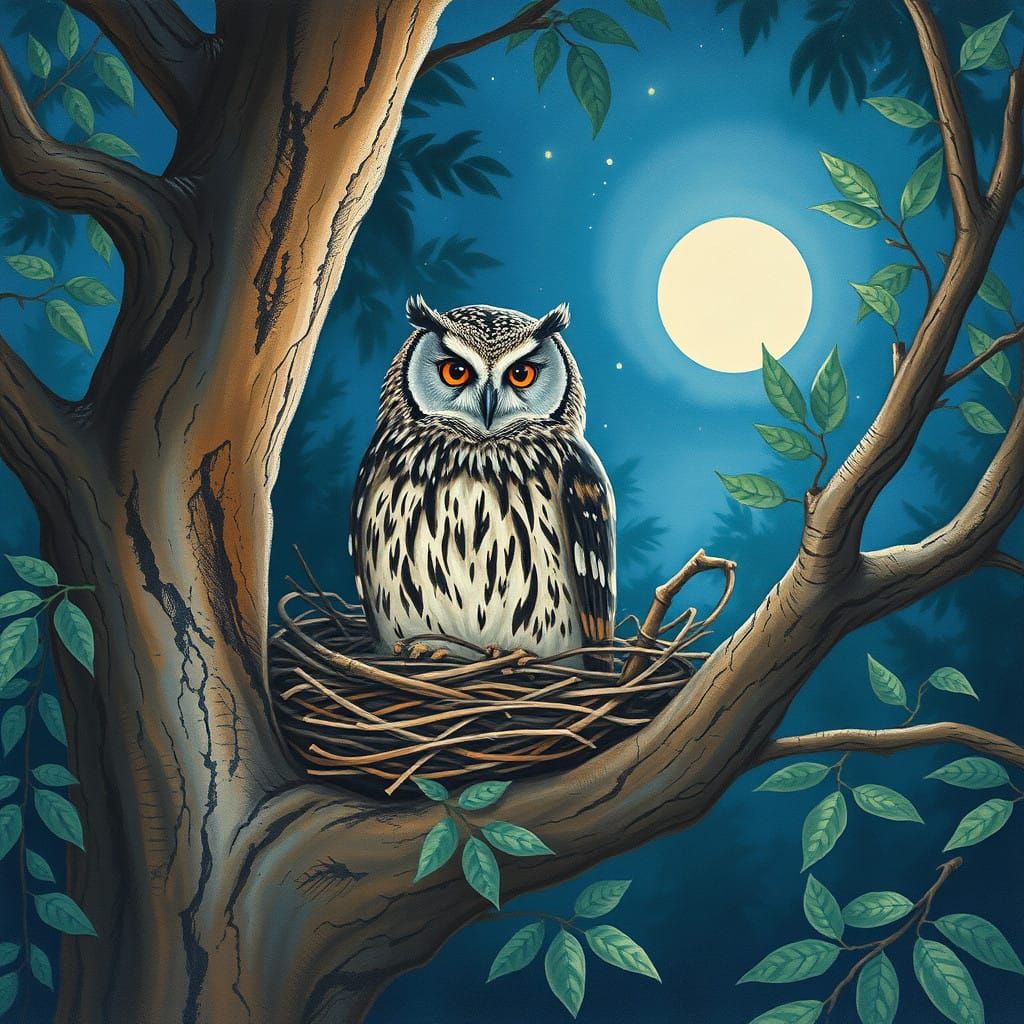 Whispering Forest Owl in the Night - AI Art