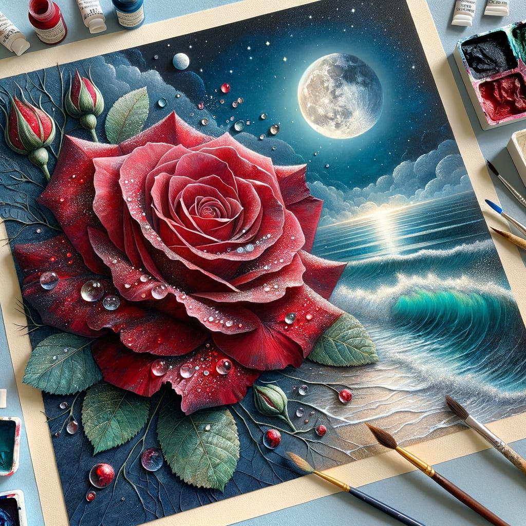 Red rose & moon - AI Generated Artwork - NightCafe Creator