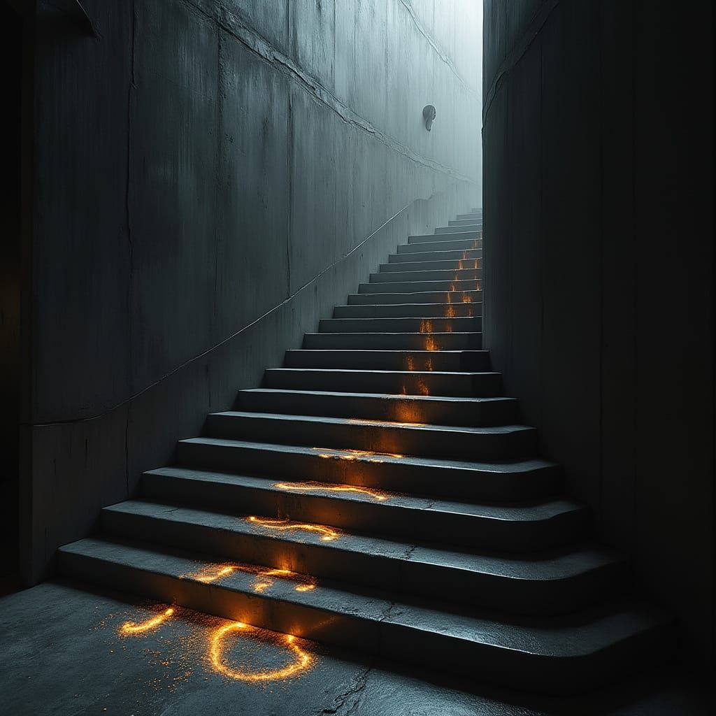 Surreal Staircase with Glowing Footprints in Obsid... - AI Art