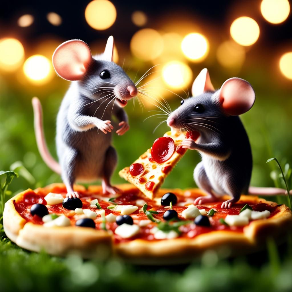 Photograph, Macro, mice love to eat pizza on the meadow, depth of field ...