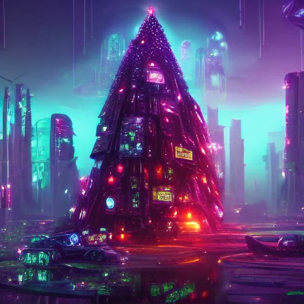 Psychedelic presents under a cyberpunk Christmas tree, cyberpunk ...