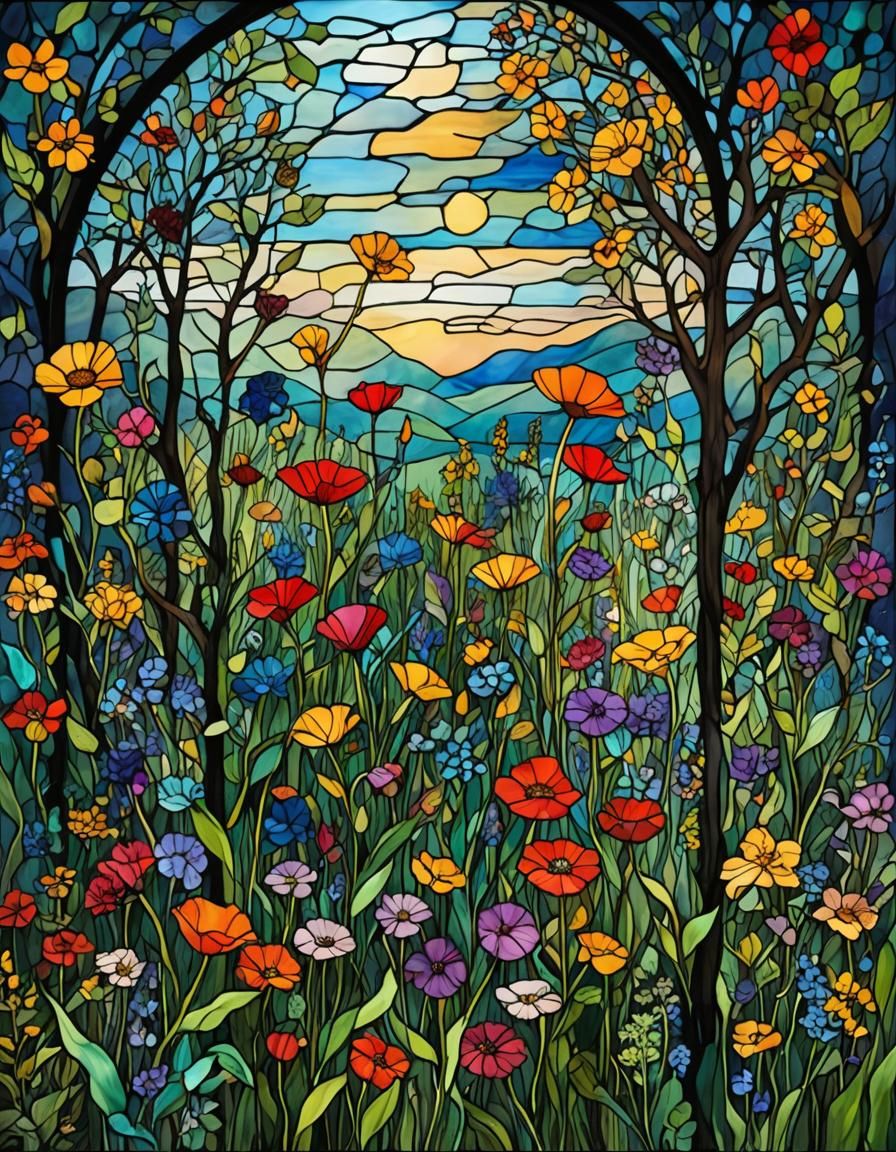 Stained glass-wildflowers - AI Generated Artwork - NightCafe Creator