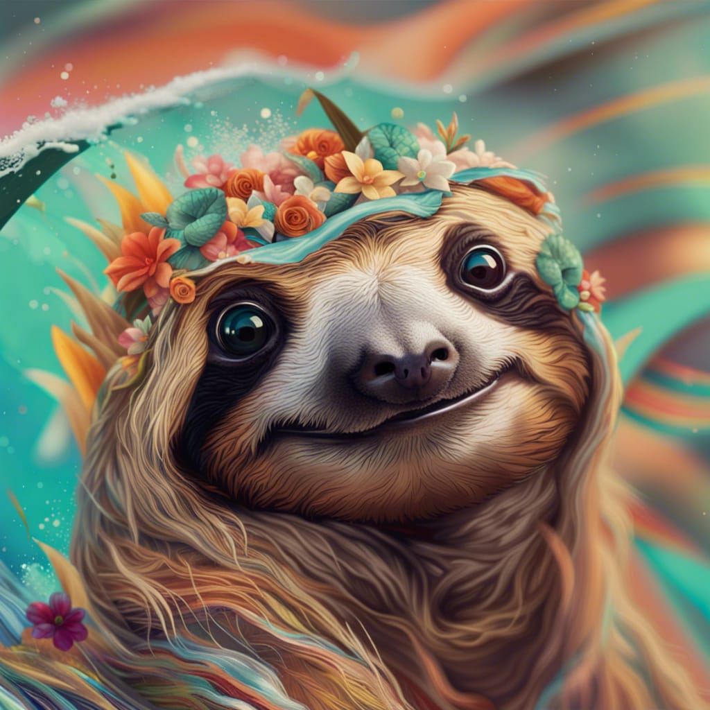 A bold hipster sloth surfs a wave - AI Generated Artwork - NightCafe ...