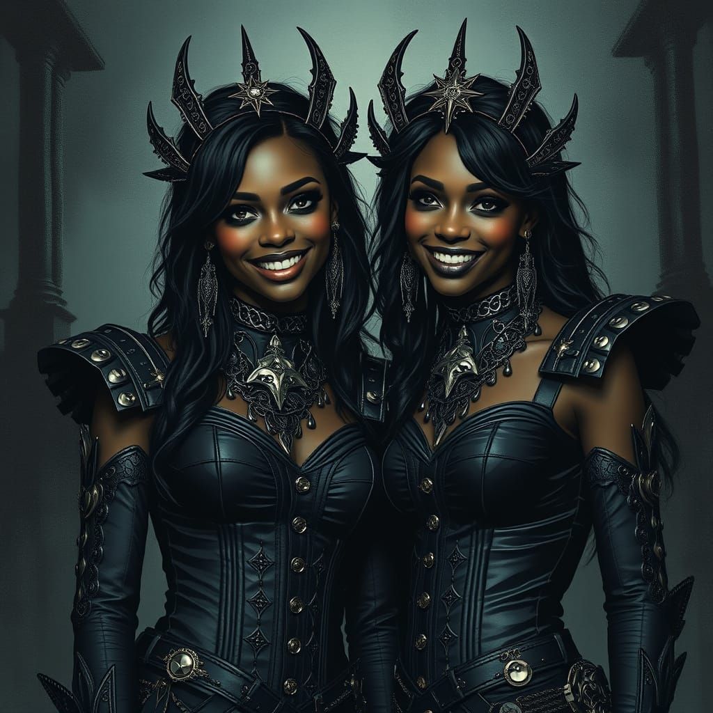 Women in Rammstein Outfits, Gothic Illustration - AI Art