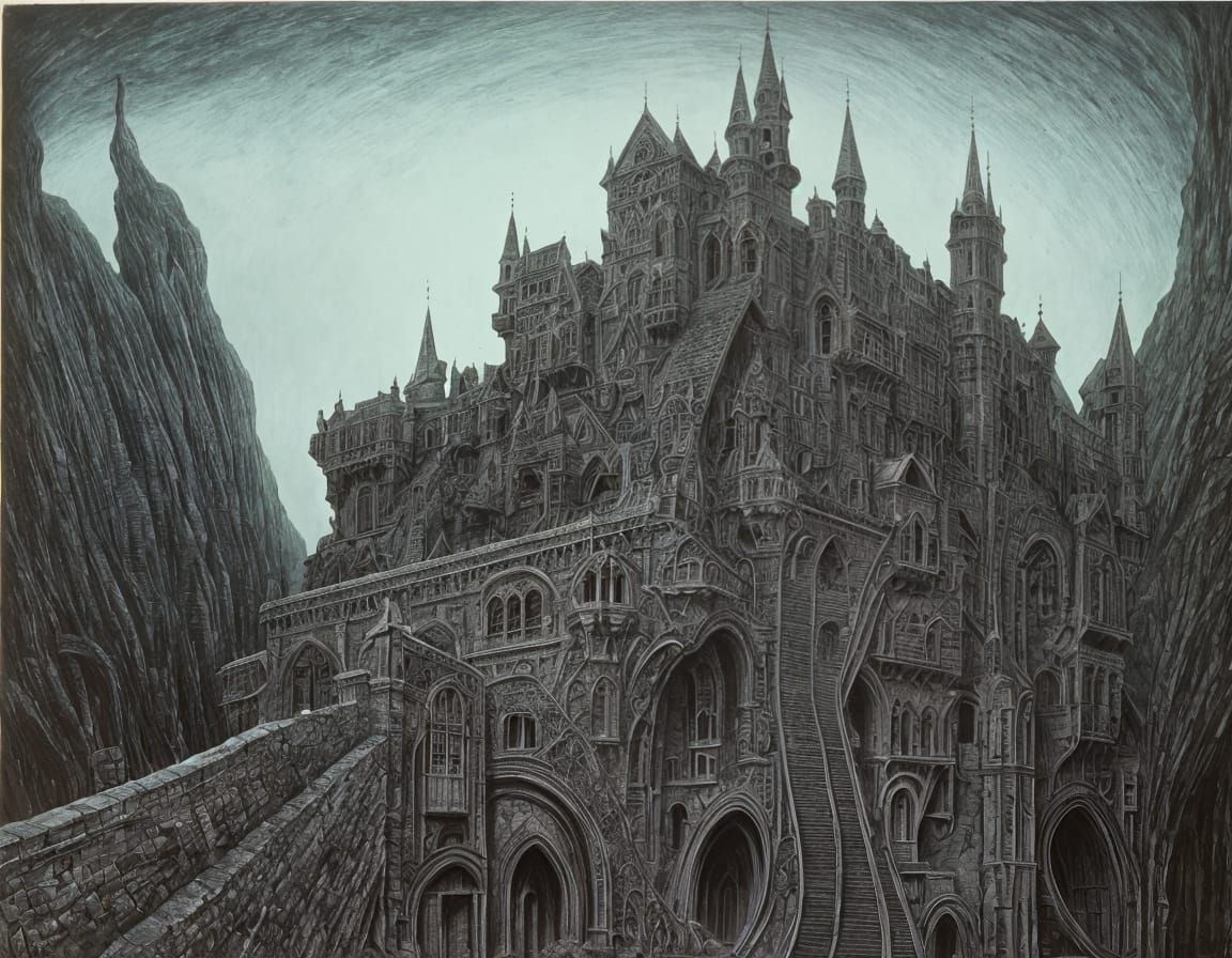 Castillo - Twisted Castle Landscape in Dark Surrealism