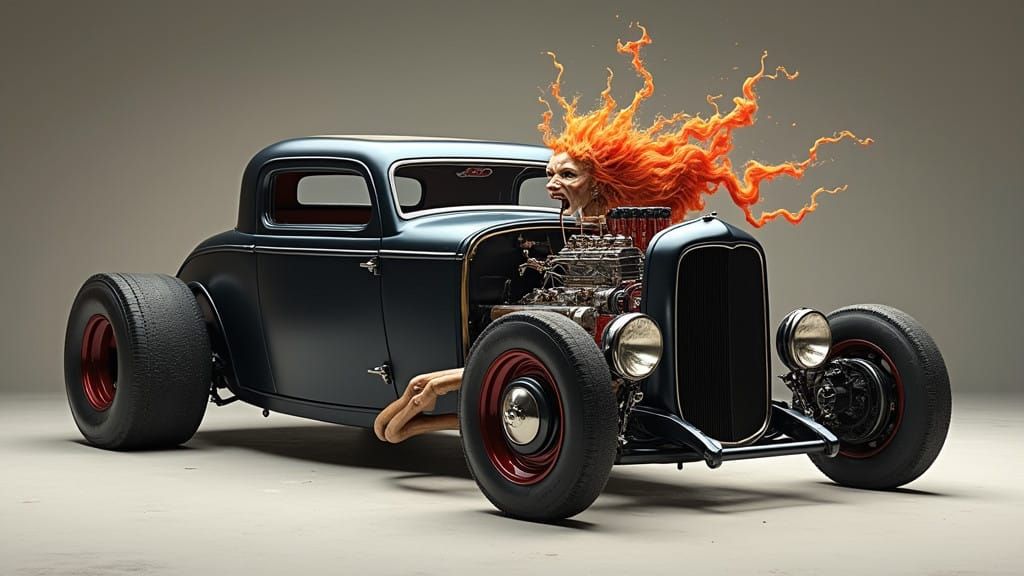 Vintage Hot Rod in Anime Style with Dynamic Charac... - AI Art