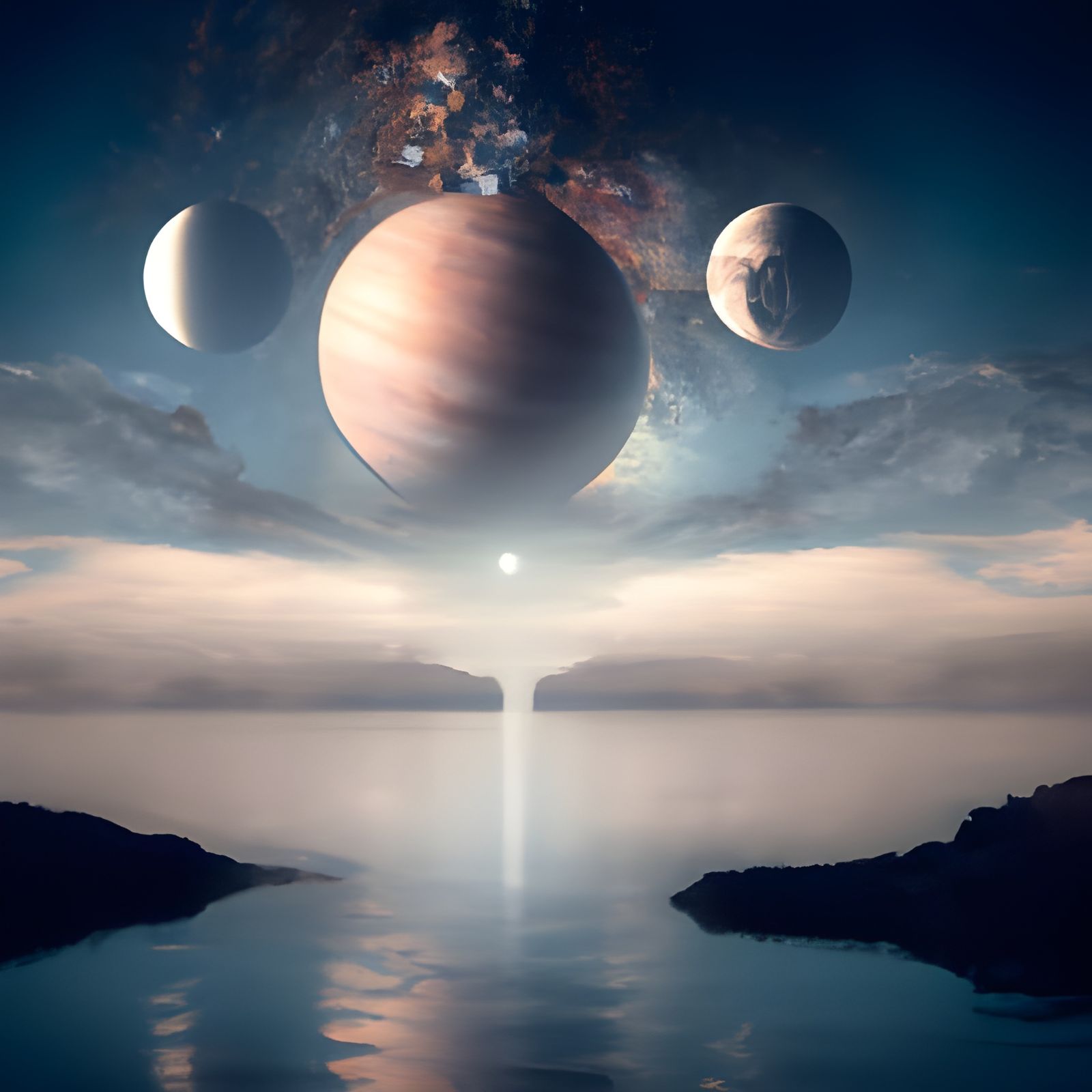 Planet with Three Moons: Epic Digital Matte Painti... - AI Art