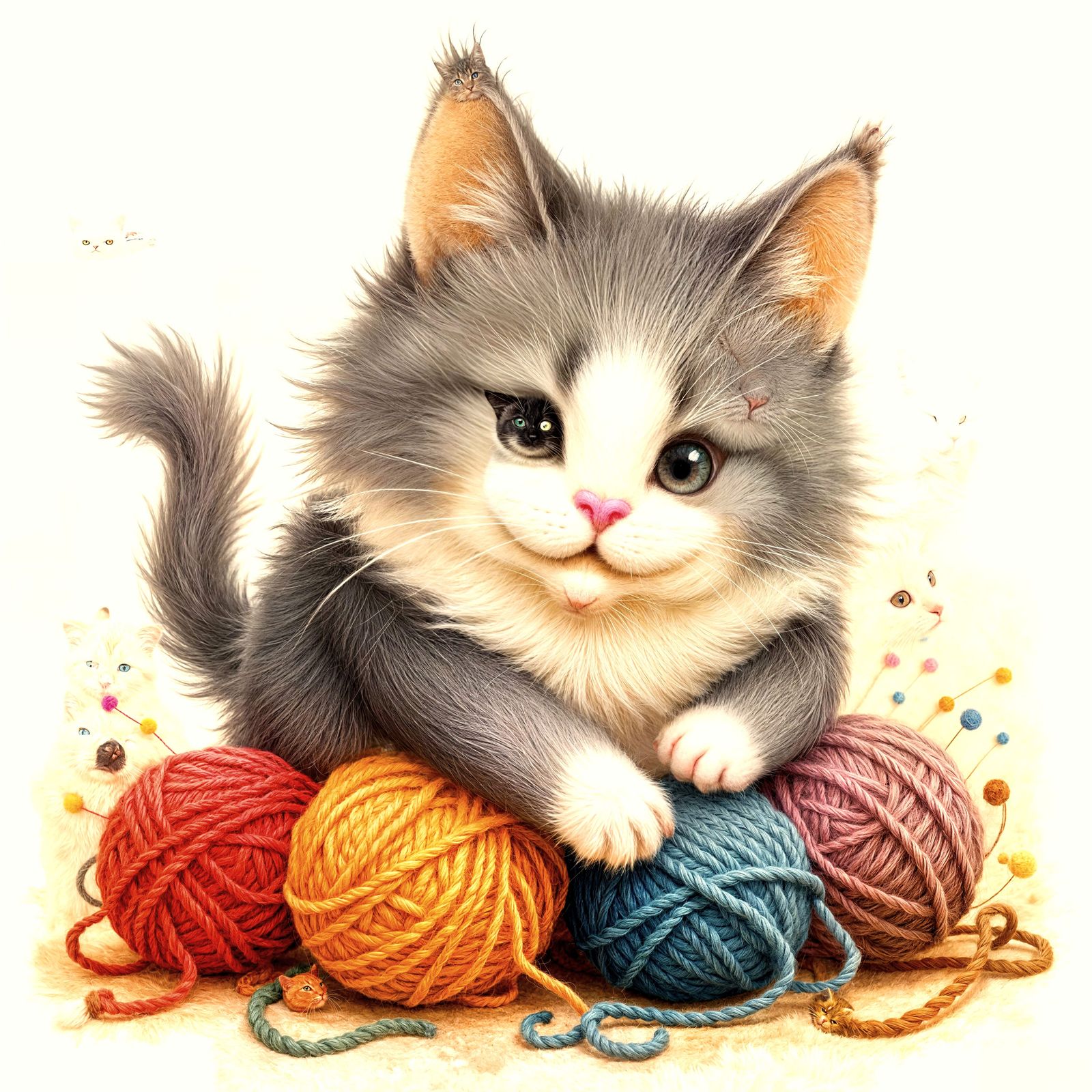 A cute cat playing with wool - Whimsical Feline Plays with ...