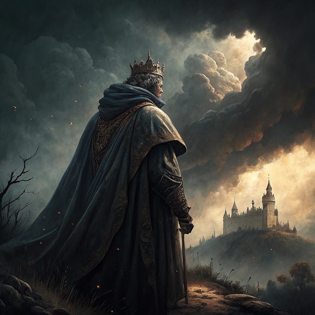 TRAITOR - Regal Figure Embracing Deceit Amidst Dark Stormy S...