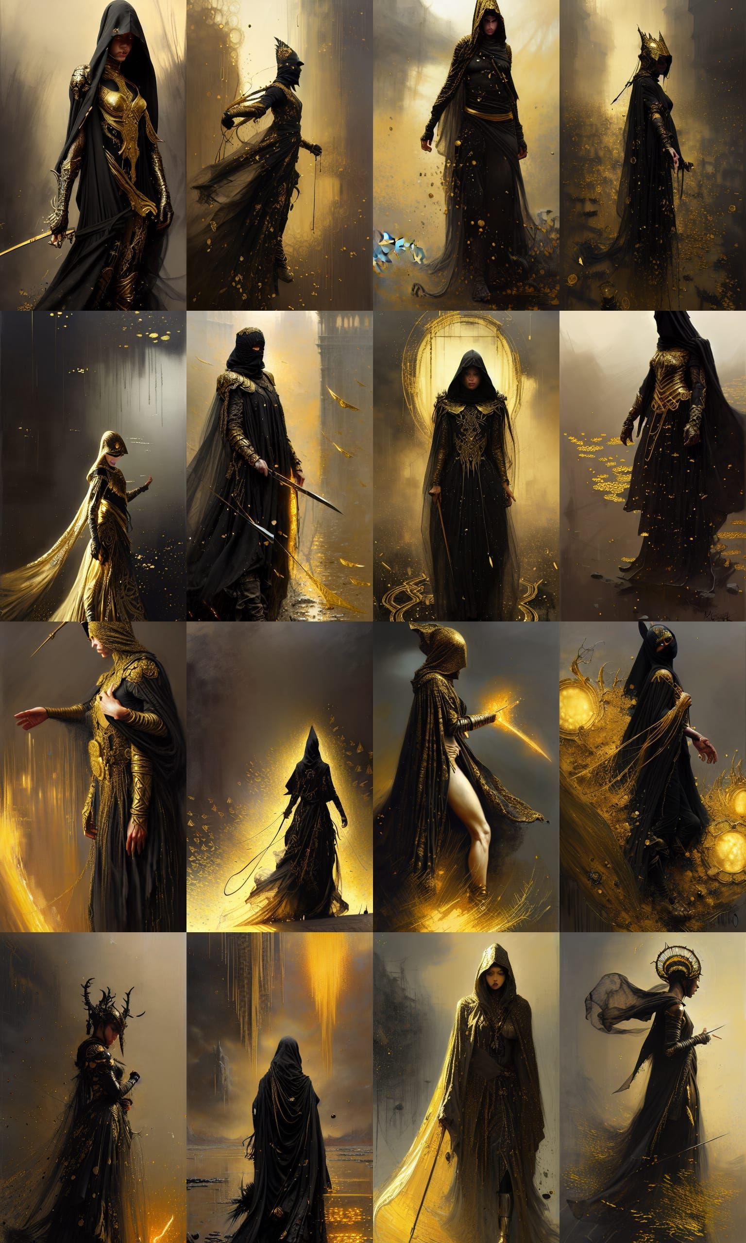 Beautiful cloaked warrior mage, black and gold, 8k hyperdetailed, higly ...