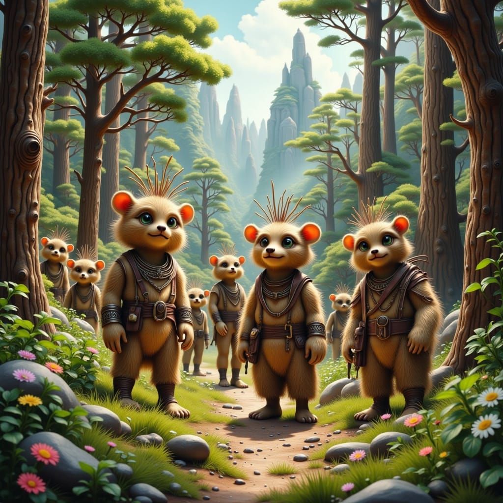Whimsical Ewok Village in Star Wars Endor - AI Art