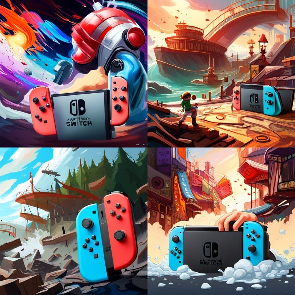 Nintendo switch, splash art, oil paint, oil gouache melting, acrylic ...