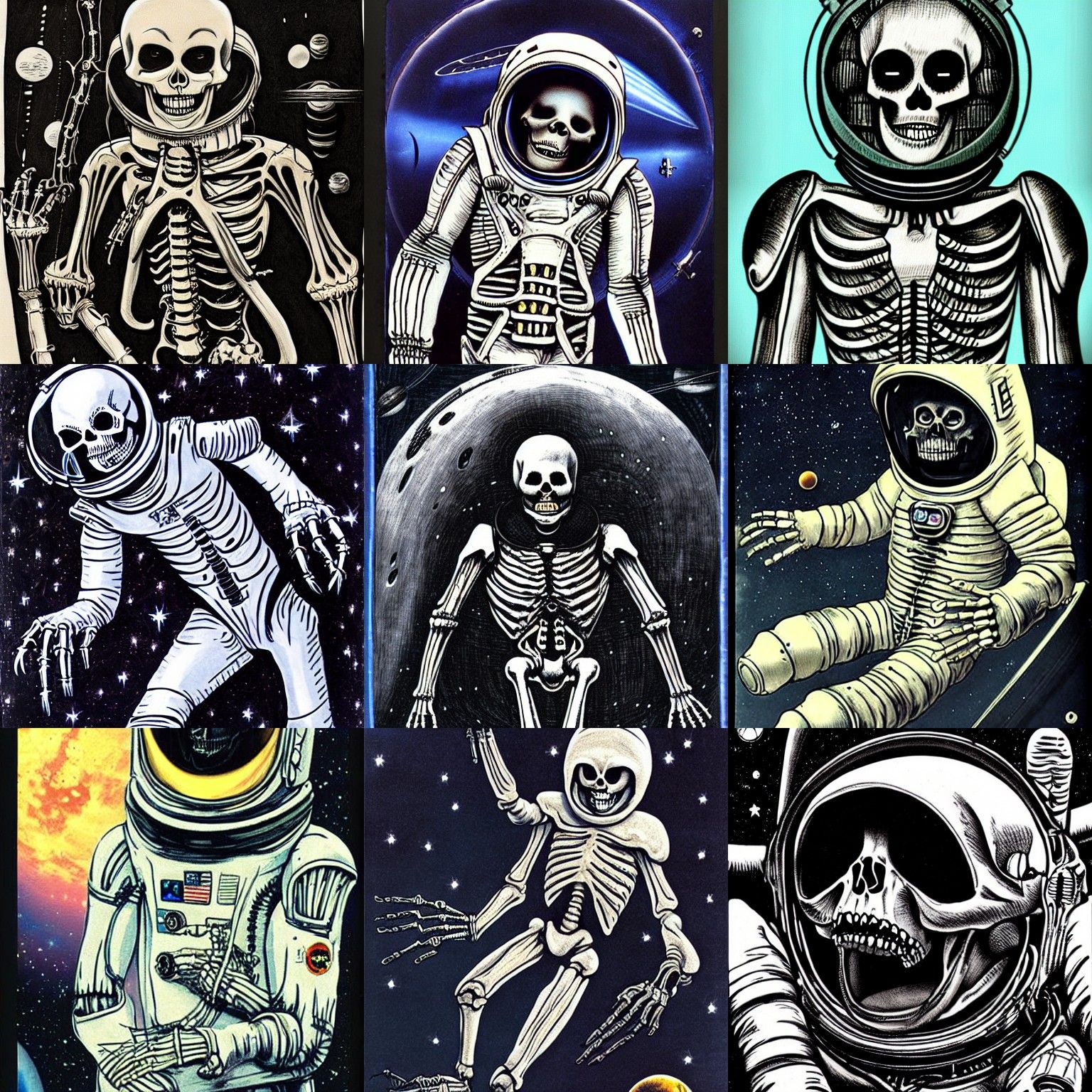 Scary skeleton astronaut in space H.R. Giger - AI Generated Artwork ...