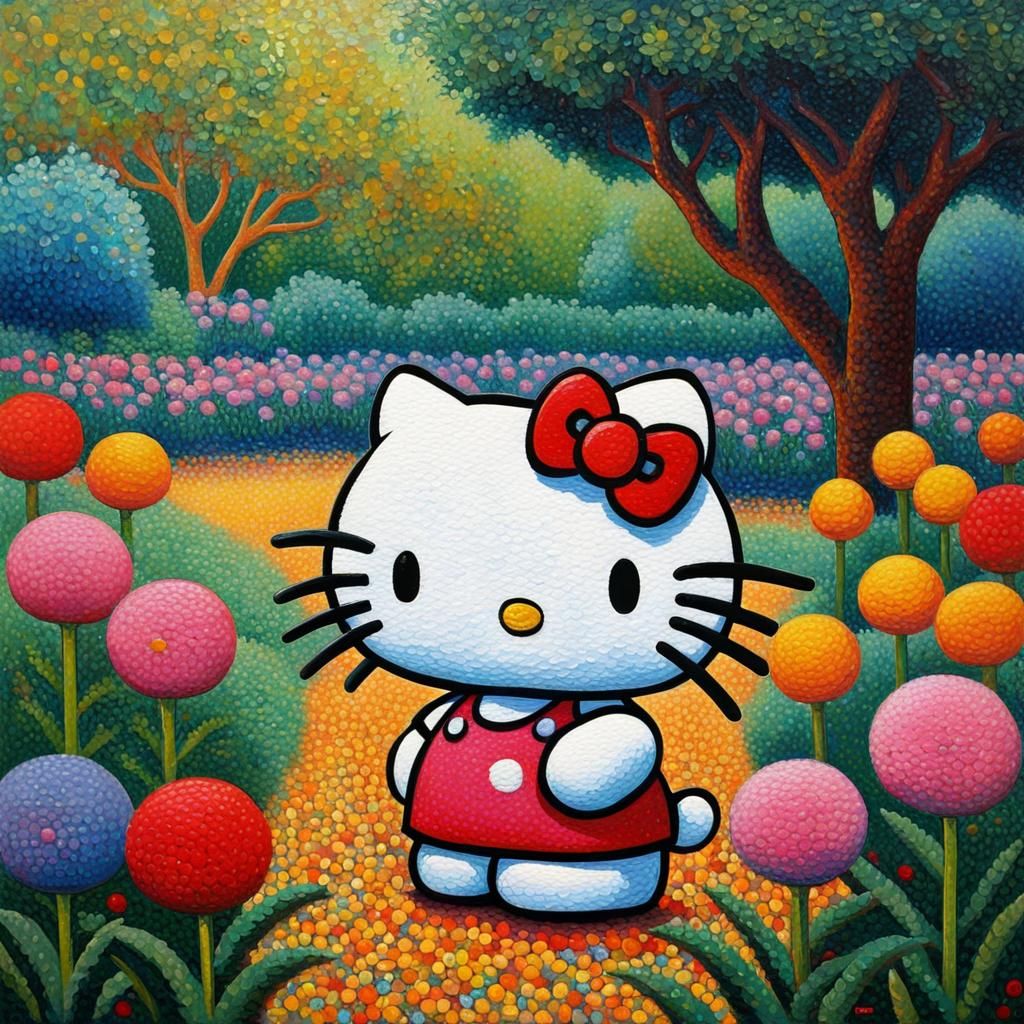 Hello Kitty dans un jardin - AI Generated Artwork - NightCafe Creator
