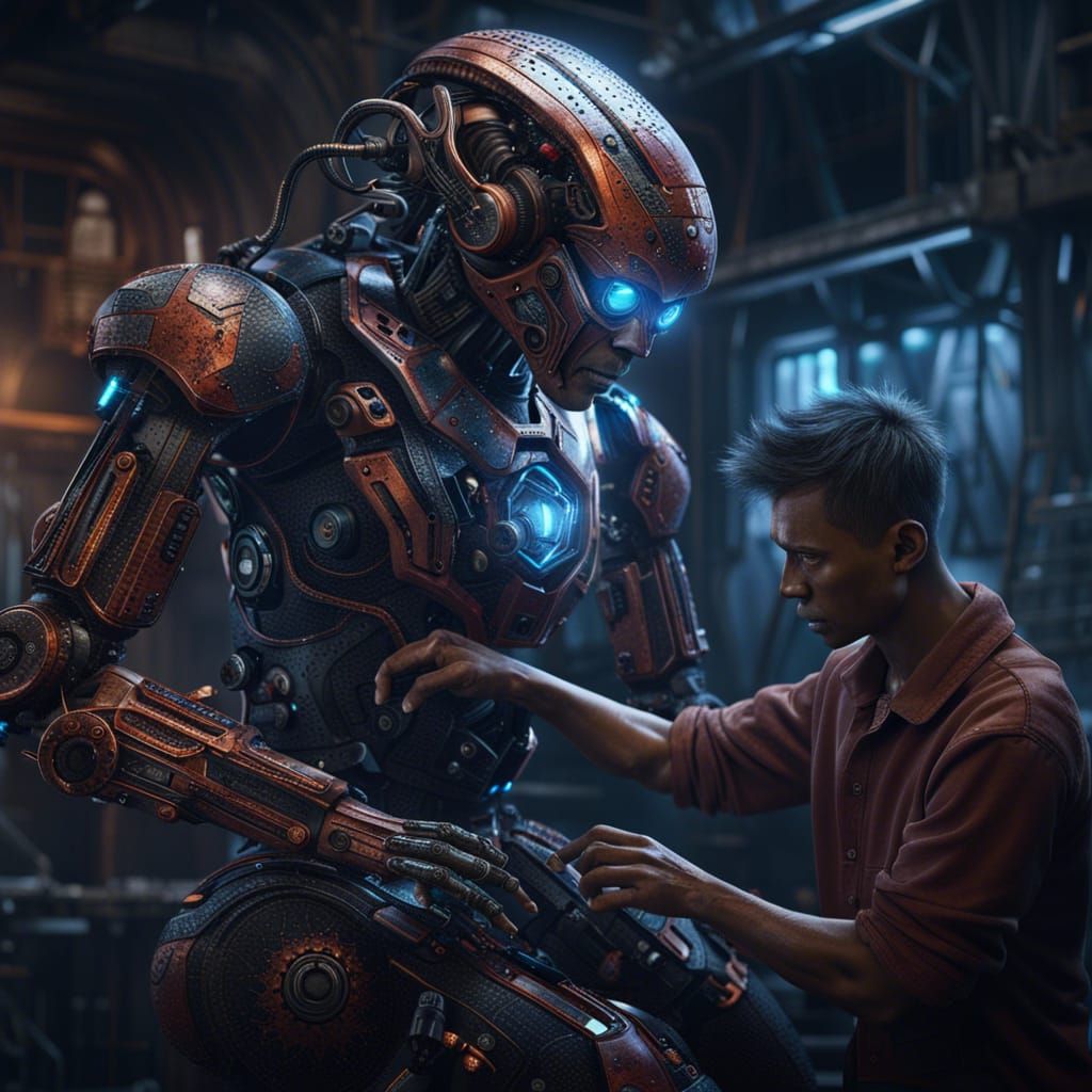 Man working on creating a human shaped robot - AI Generated Artwork ...