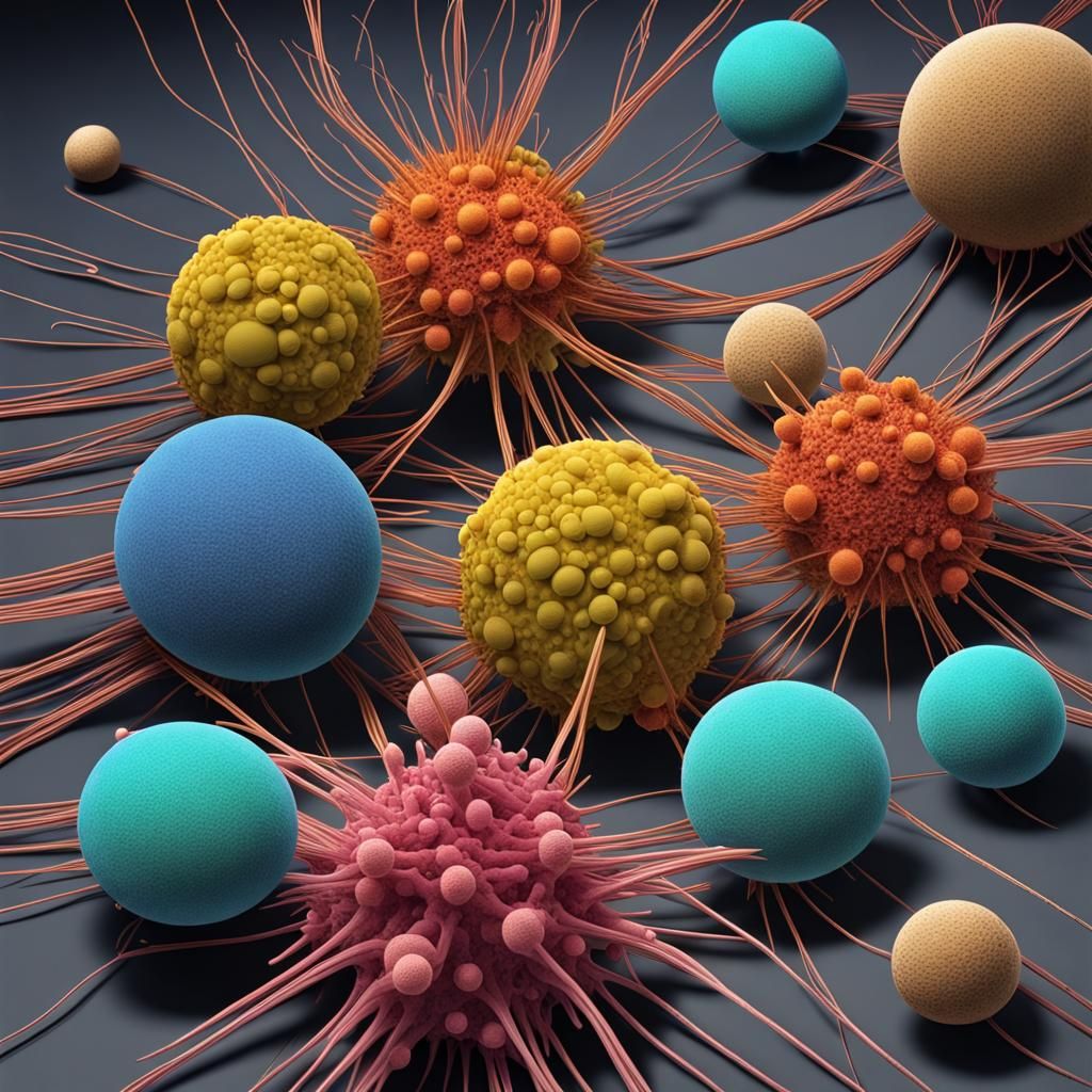 scanning electron microscopy SEM Image of colorful virus-like planets ...