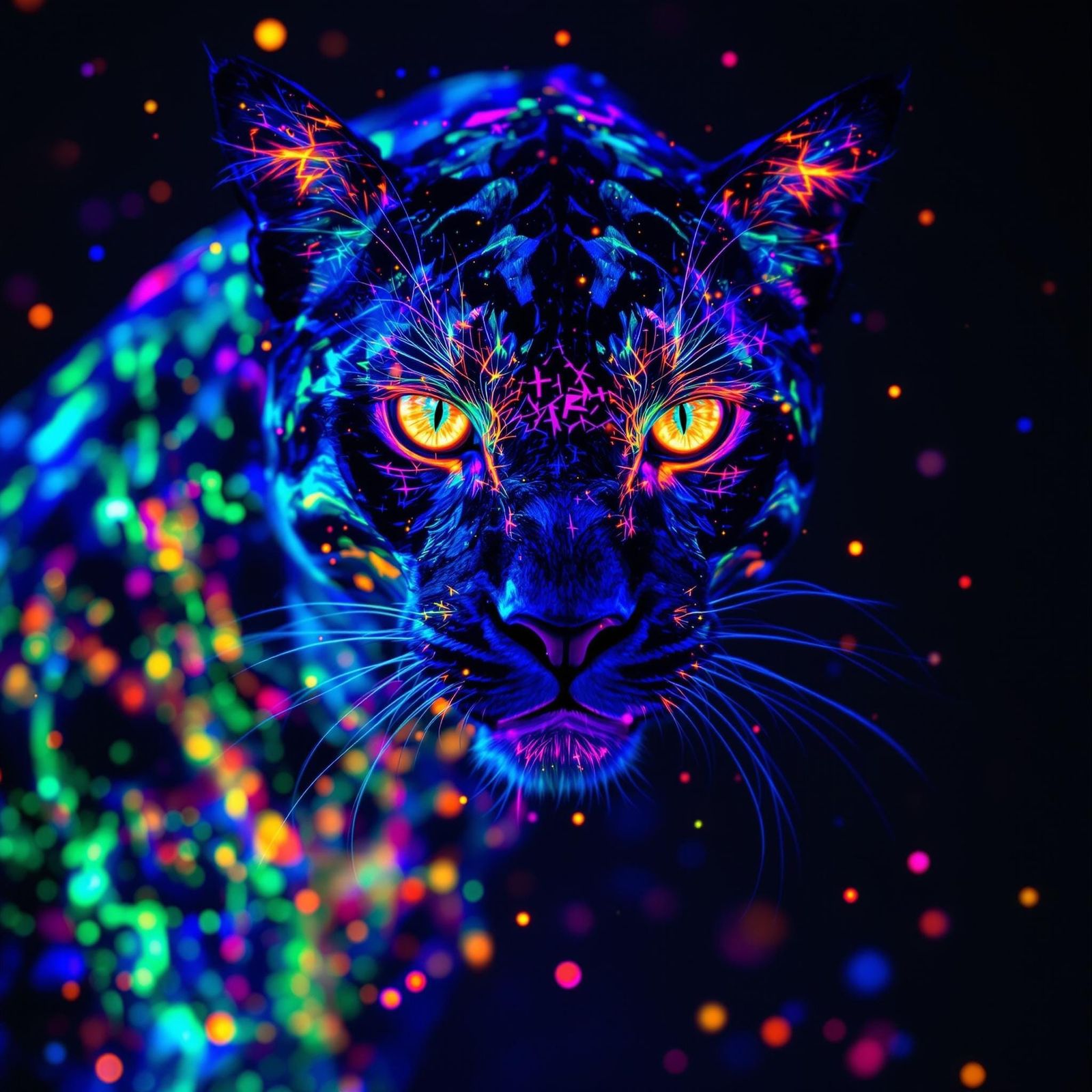 Panther in black light. - Panther in black light.