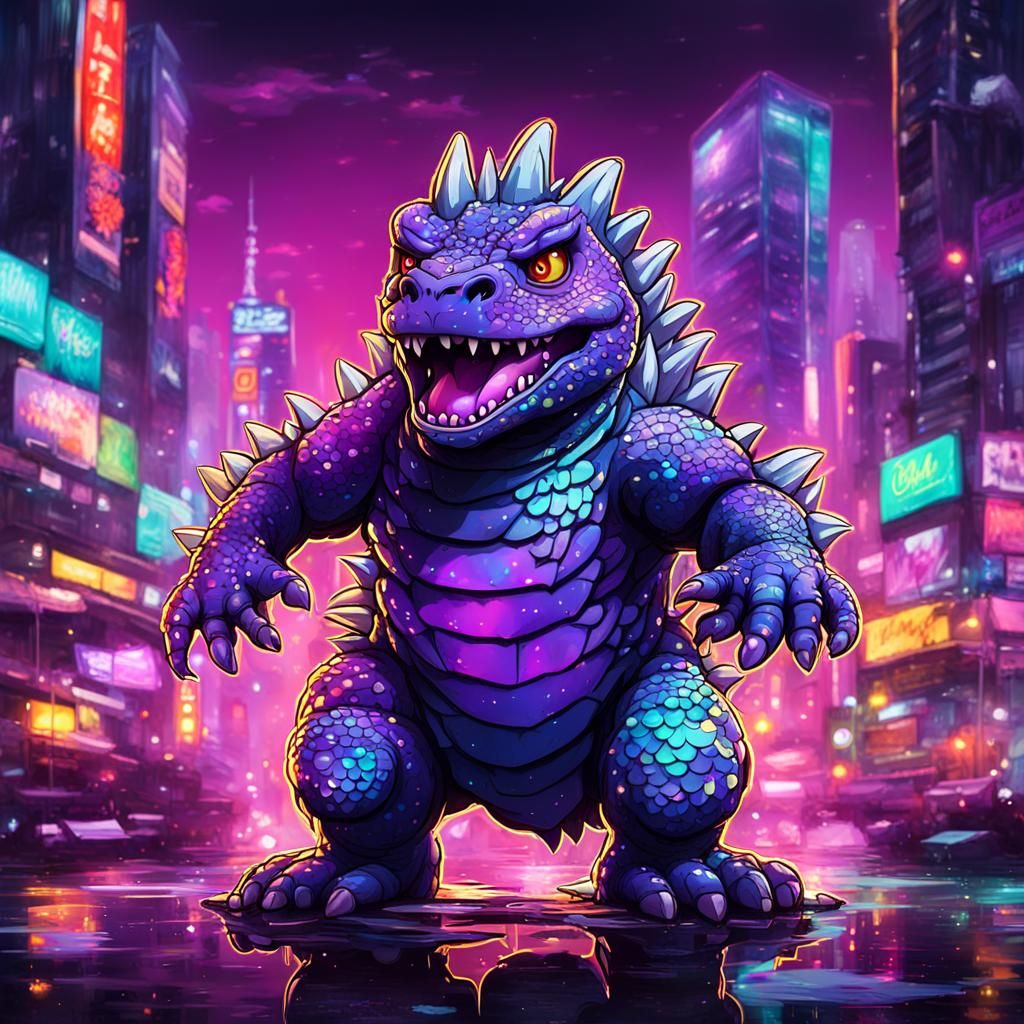 Neon baby Godzilla - AI Generated Artwork - NightCafe Creator