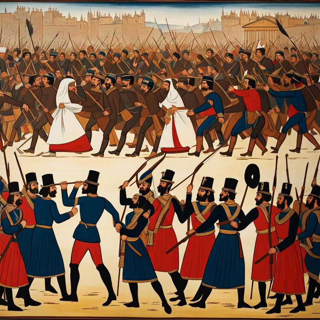 The chartist riots depicted in the style of an egyptian wall painting ...