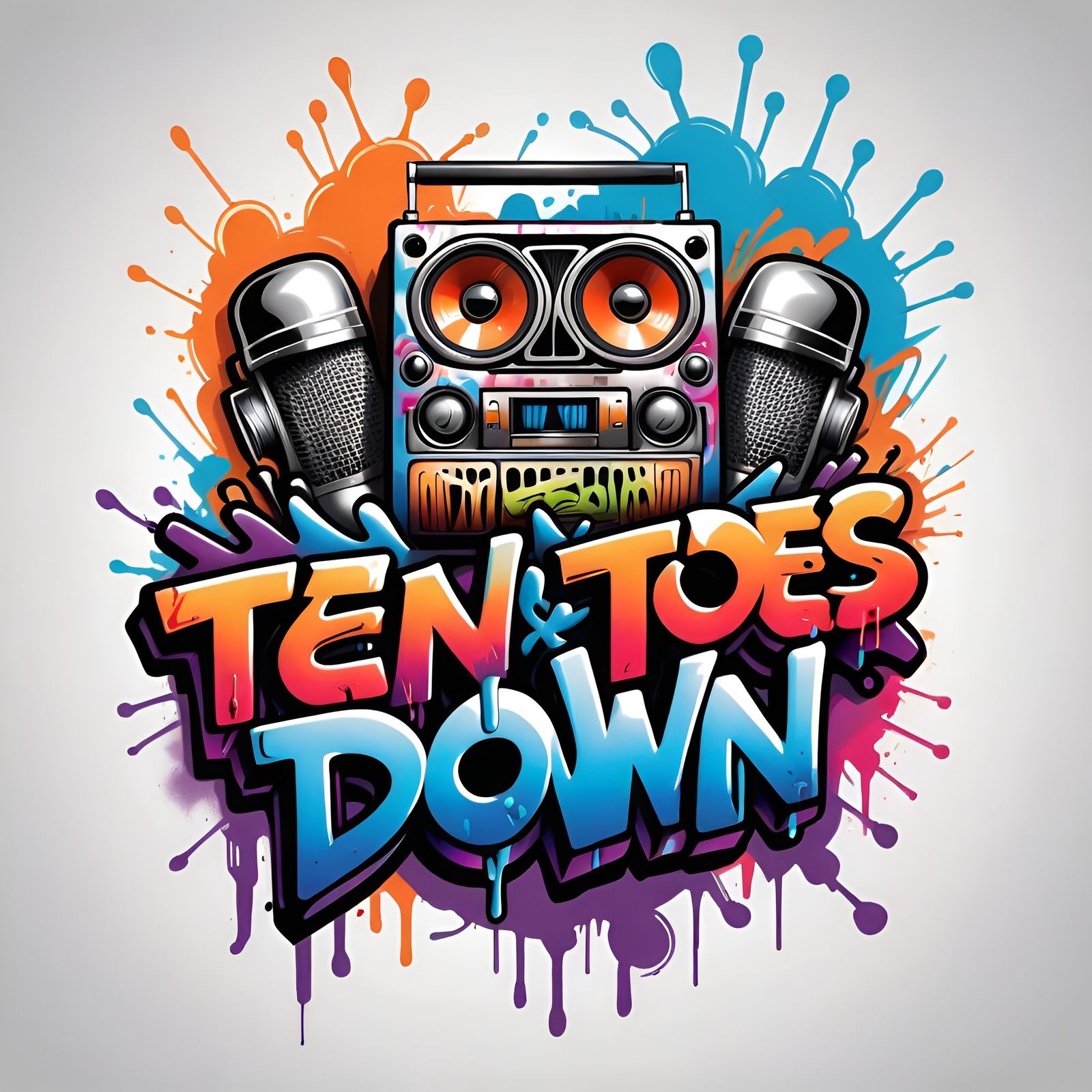 A graffiti-style logo for "Ten Toes Down" with vibrant colors and ...