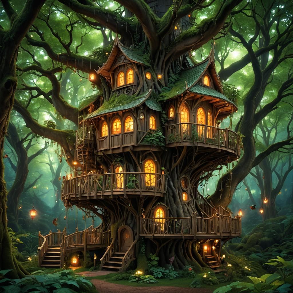 An Elven Treehouse in the Woods - AI Generated Artwork - NightCafe Creator