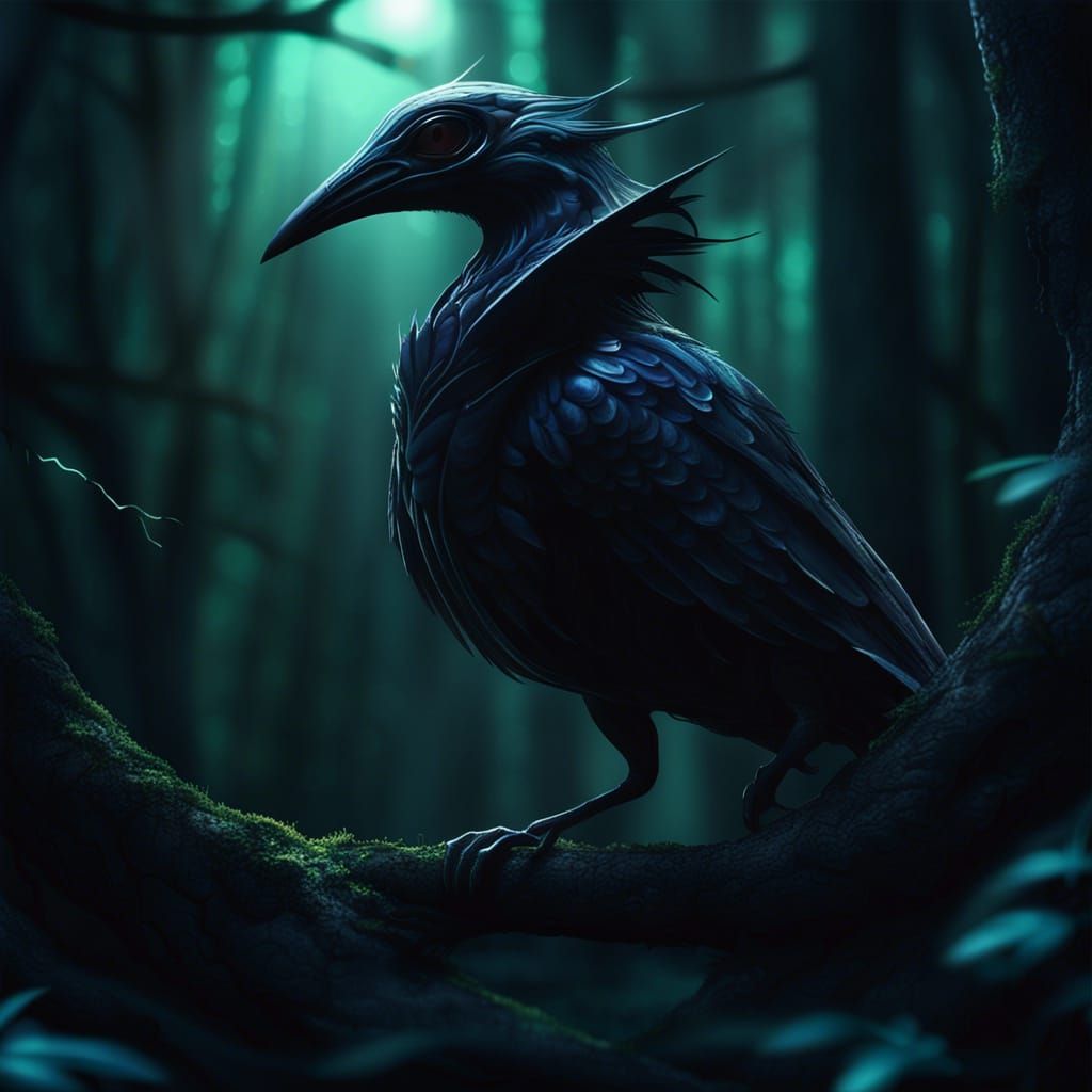 Alien bird in dark illuminous forest - AI Generated Artwork - NightCafe ...