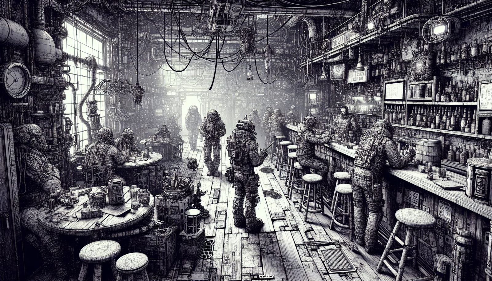 The Astronaut Bar - Gritty Space Bar in Monochrome Ink Style