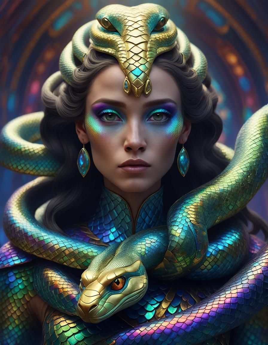 No-Theme Thursday - Anthropomorphic hybrid snake woman with iridescent ...